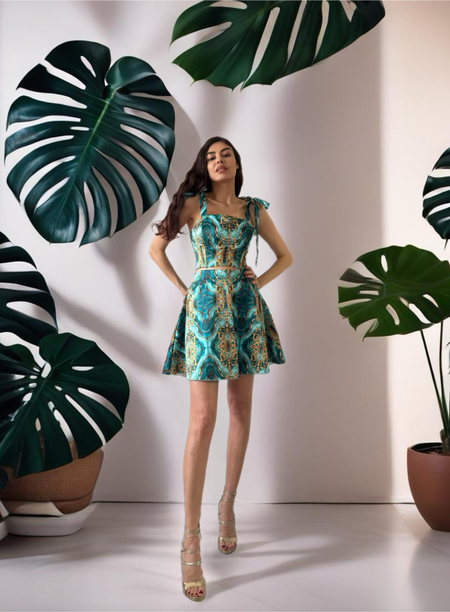 Rosie set in tirquise glam print – Anna Dorothea Couture